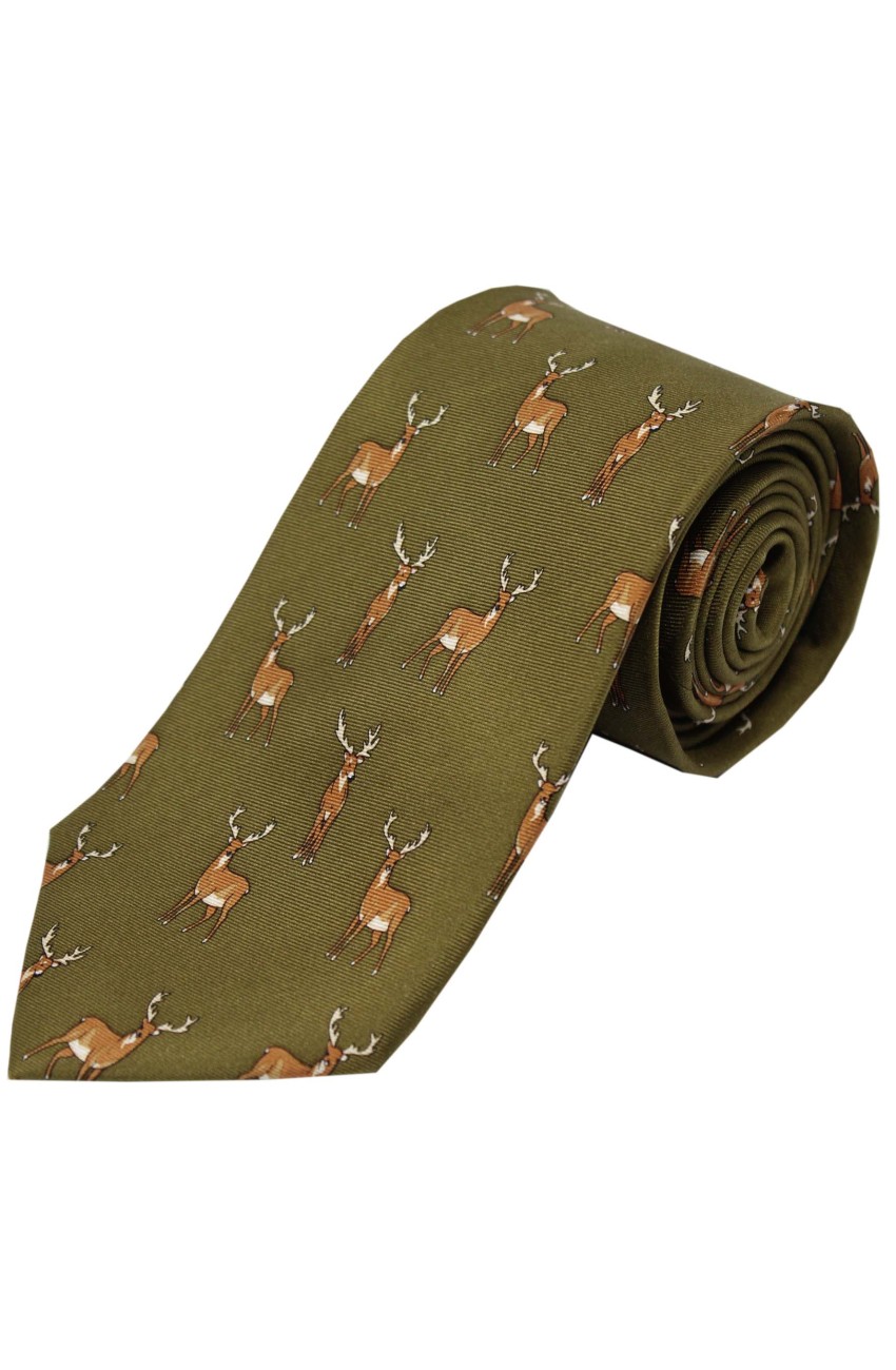 Soprano Standing Stag On Country Green Ground Country Silk Tie
