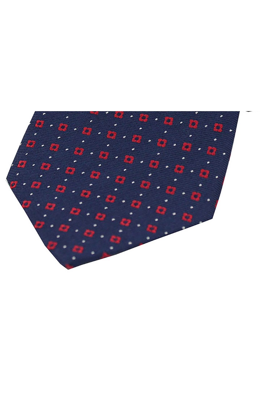 Soprano Neat Red Box Pattern on Navy Ground Silk Pocket Square